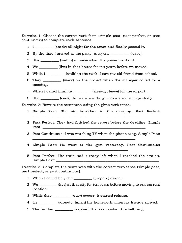 Verb Tense Exercises for English Learners | PDF