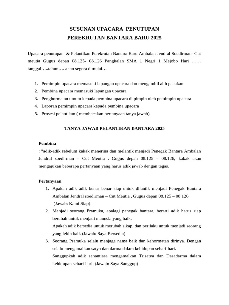 Susunan Upacara Penutupan PBB 2025 | PDF