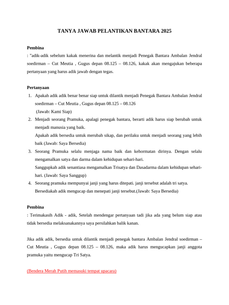 Tanya Jawab Pertanyaan Pelantikan PBB 2025 | PDF