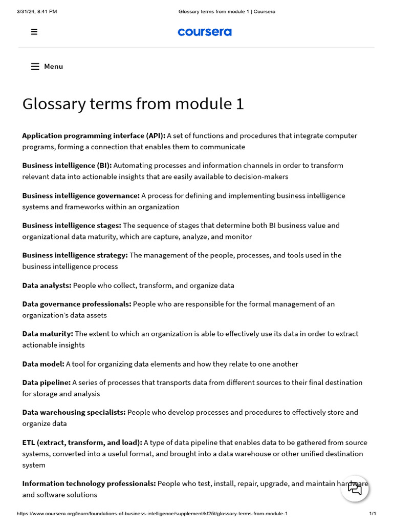 Glossary Terms From Module 1 - Coursera | PDF