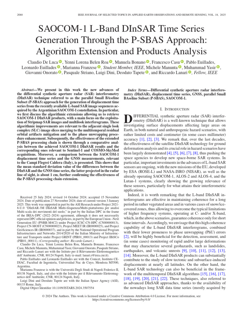 SAOCOM-1 L-Band DInSAR Time Series Generation Through the P-SBAS Approach Algorithm Extension ...