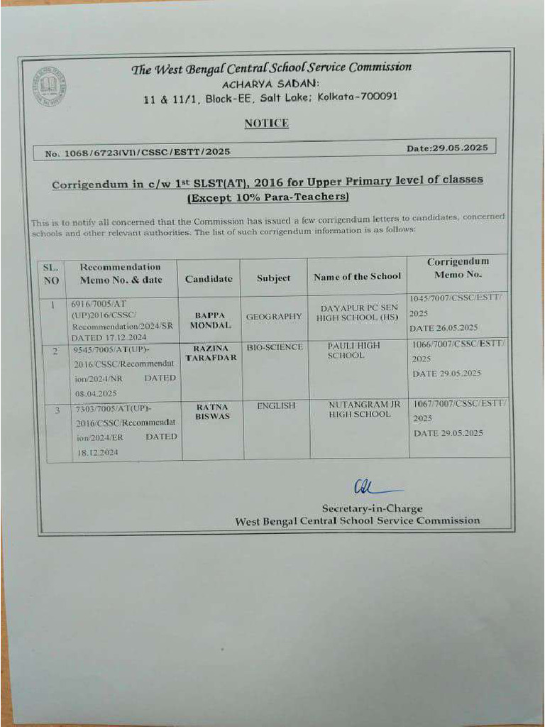 Corrigendum 03 Notice 1st SLST (At) 2016 UP 29 May 2025 | PDF