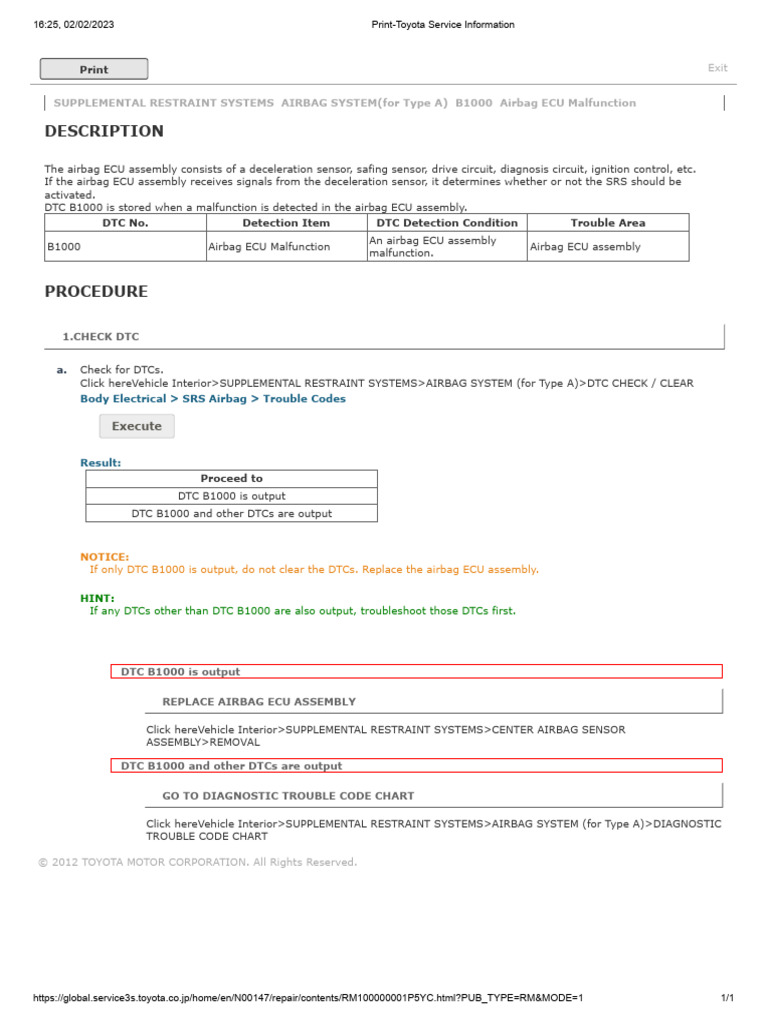 B1000 Airbag ECU Malfunction Guide | PDF