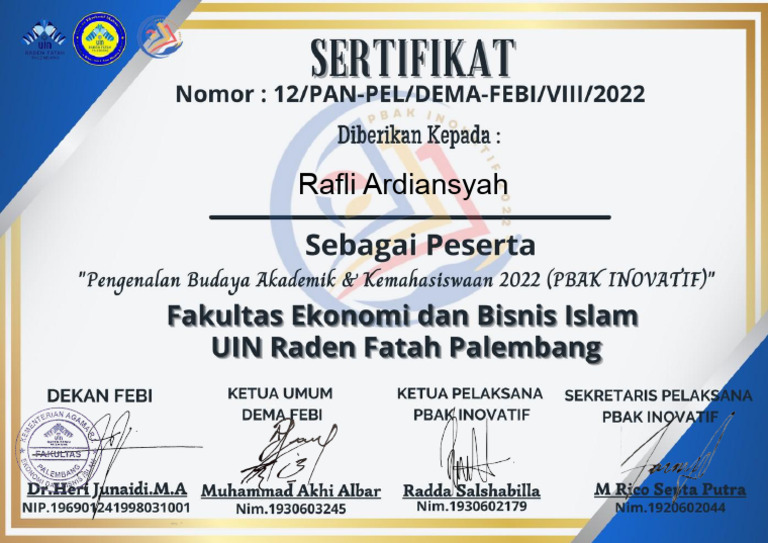 Sertifikat PBAK Rafli Ardiansyah (SFILE | PDF
