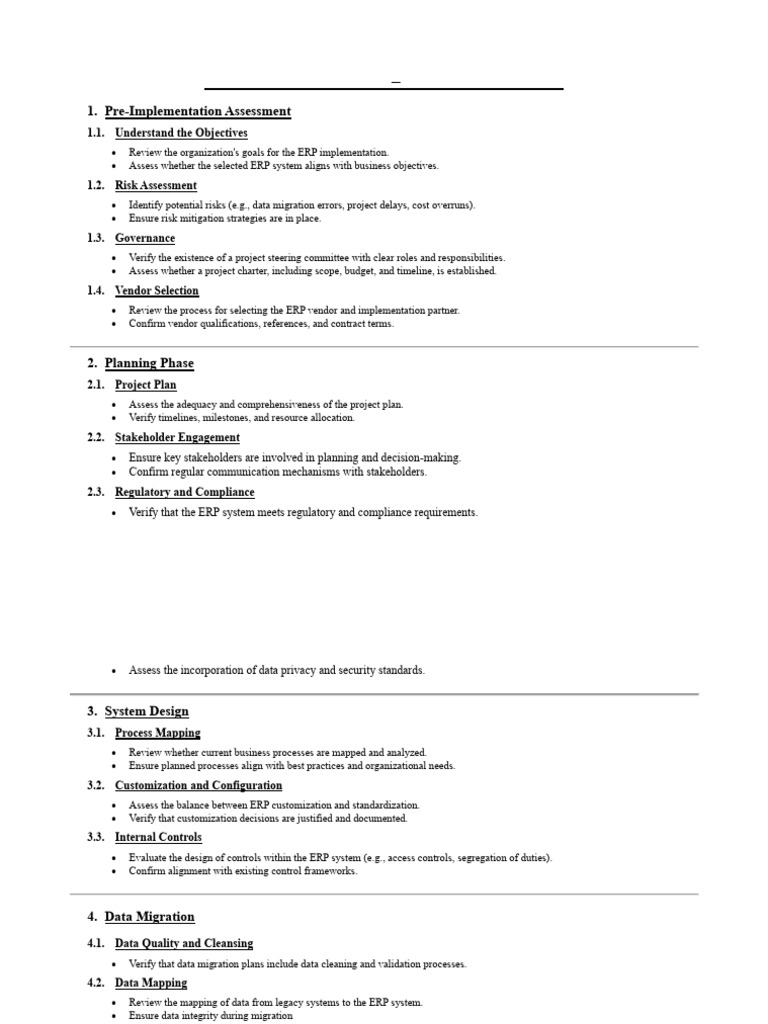 Internal Audit Checklist - ERP Implementation | PDF | Enterprise Resource Planning | Internal Audit