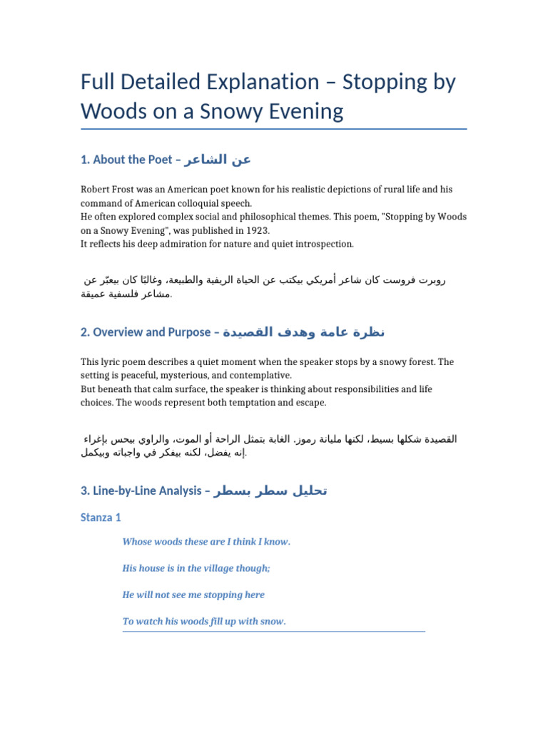 Stopping by Woods FULL Explanation | PDF | Poetry