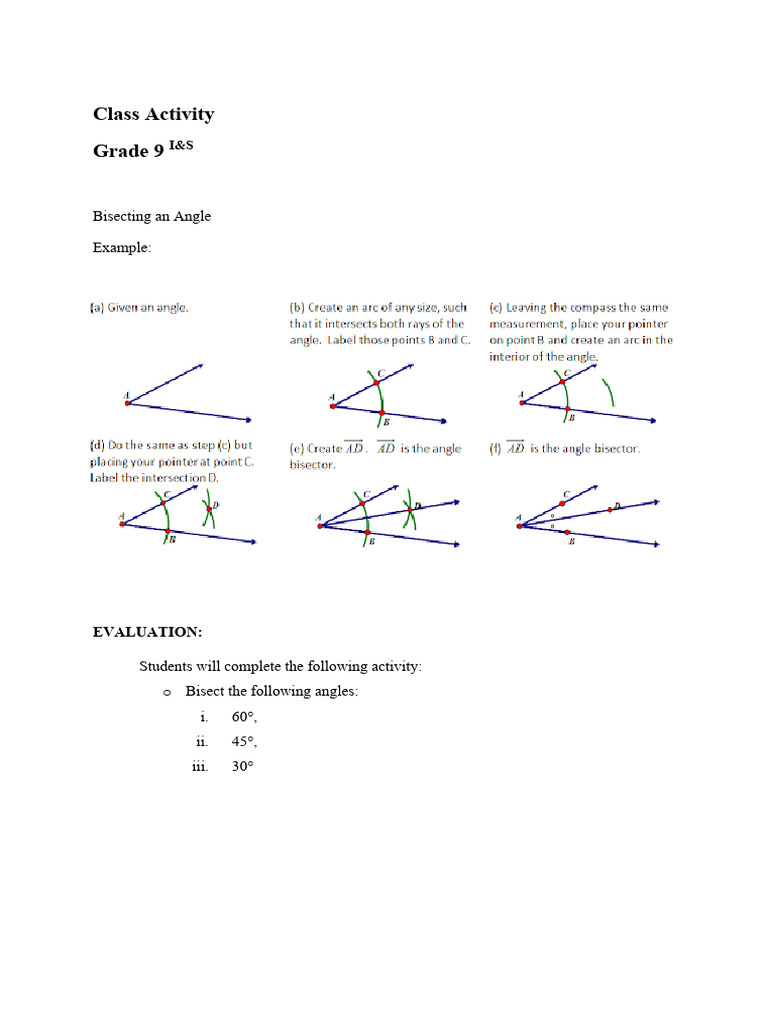 Angle Bisection Activity for Grade 9 | PDF