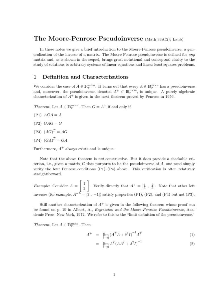 Moore-Penrose Pseudo Inverse | PDF | Operator Theory | Abstract Algebra