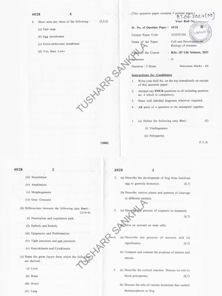 Cell & Developmental Biology of Animals 4028-Stamped | PDF | Meiosis ...