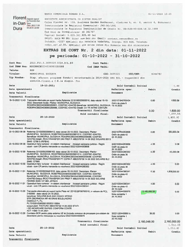16. Extras de Cont BCR Aferent Facturii Nr. 4861012792 Din 13.10.2022_S | PDF