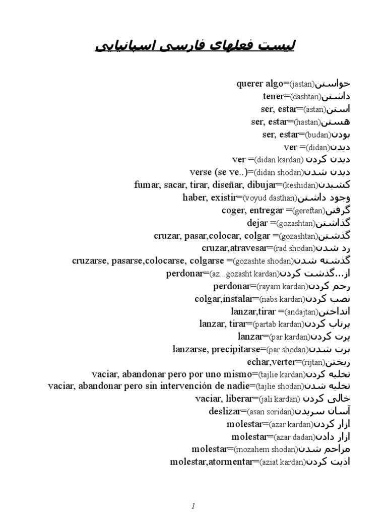 Lista Verbos Persa espa ol PDF