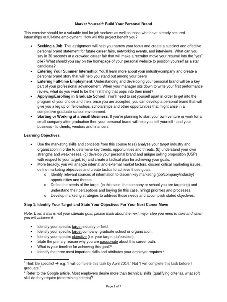 Personal Branding Assignment Guide | PDF | Swot Analysis | Marketing
