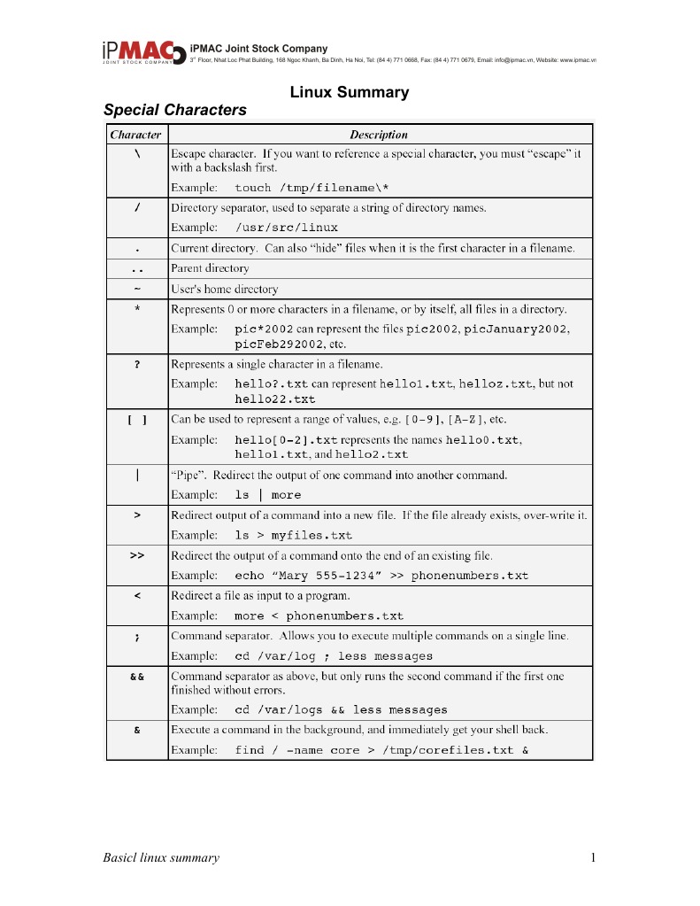 Special Characters: Linux Summary | PDF
