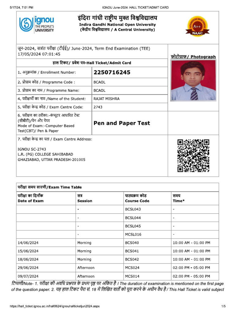 Hall Tickets em 4 | PDF
