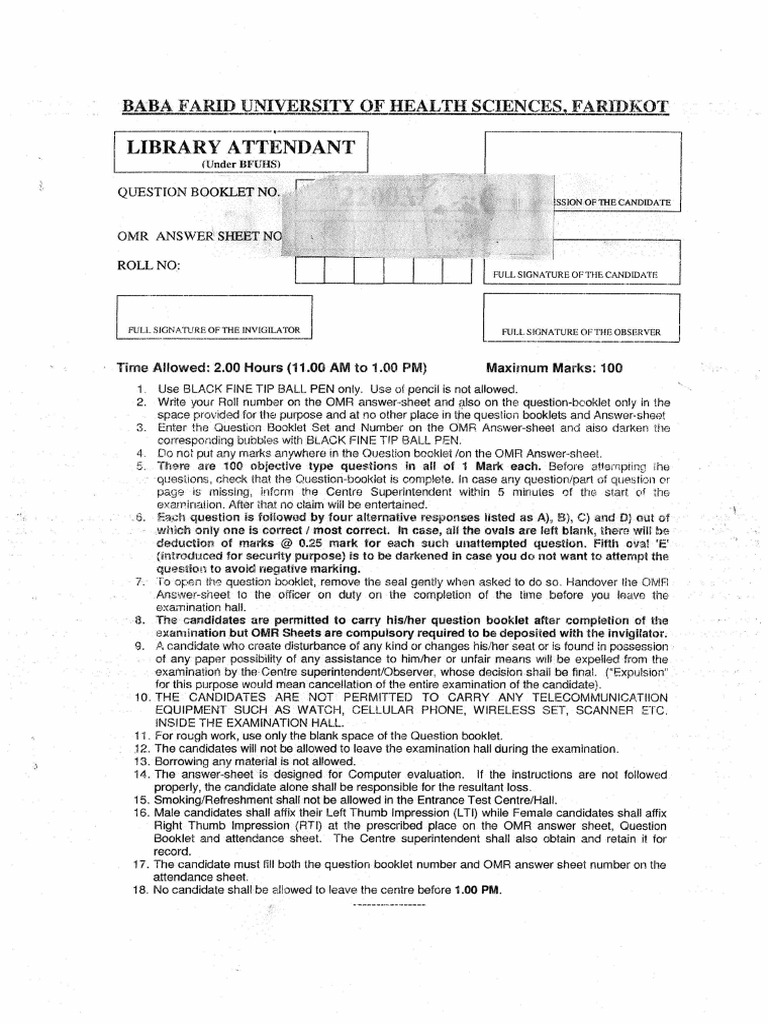 Library Attendant Question Paper | PDF