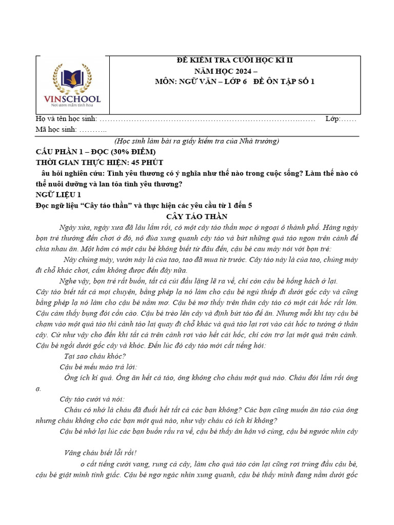 Van 6 - Đề Ôn Tập Số 1 - cuối HKII | PDF