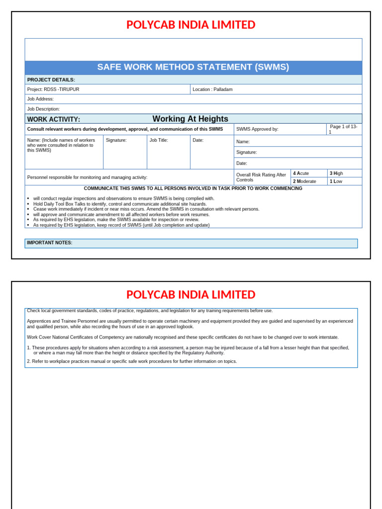 Safe Work Methode Statement | PDF | Personal Protective Equipment | Scaffolding