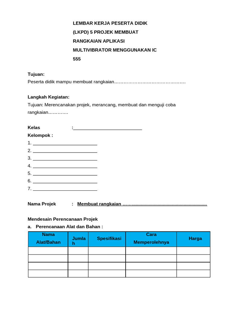 LKPD 5 Pre Projek Membuat Rangkaian Aplikasi Multivibrator Menggunakan ...
