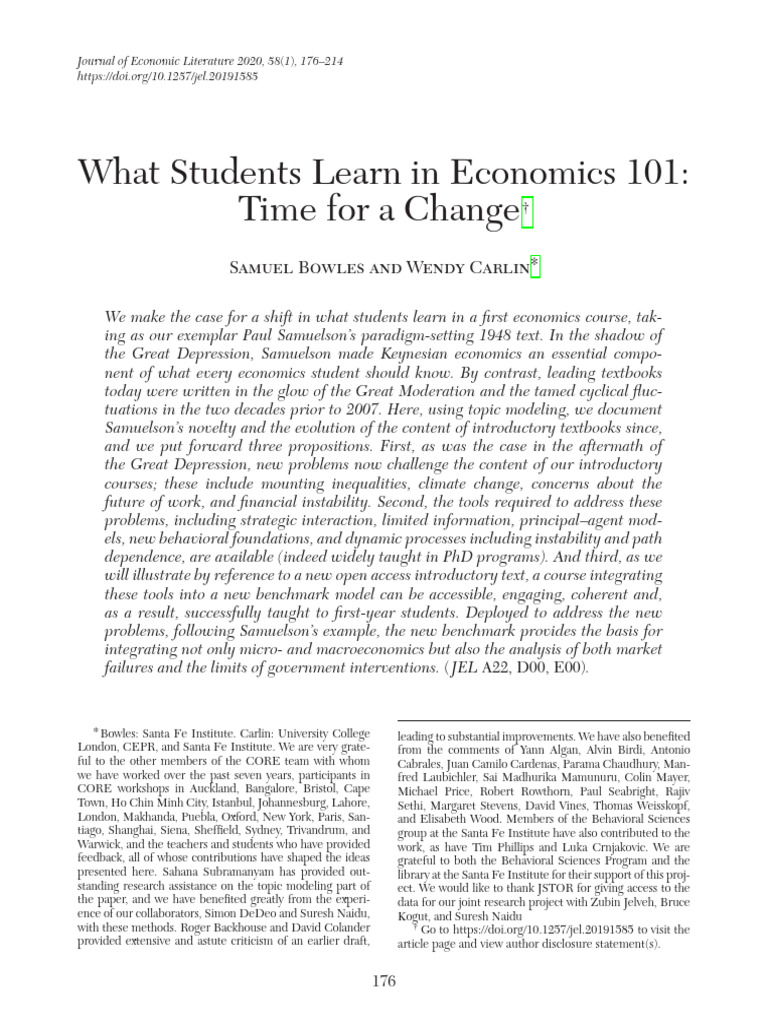 Samuel Bowles, Wendy Carlin (2020) - What Students Learn in Economics ...