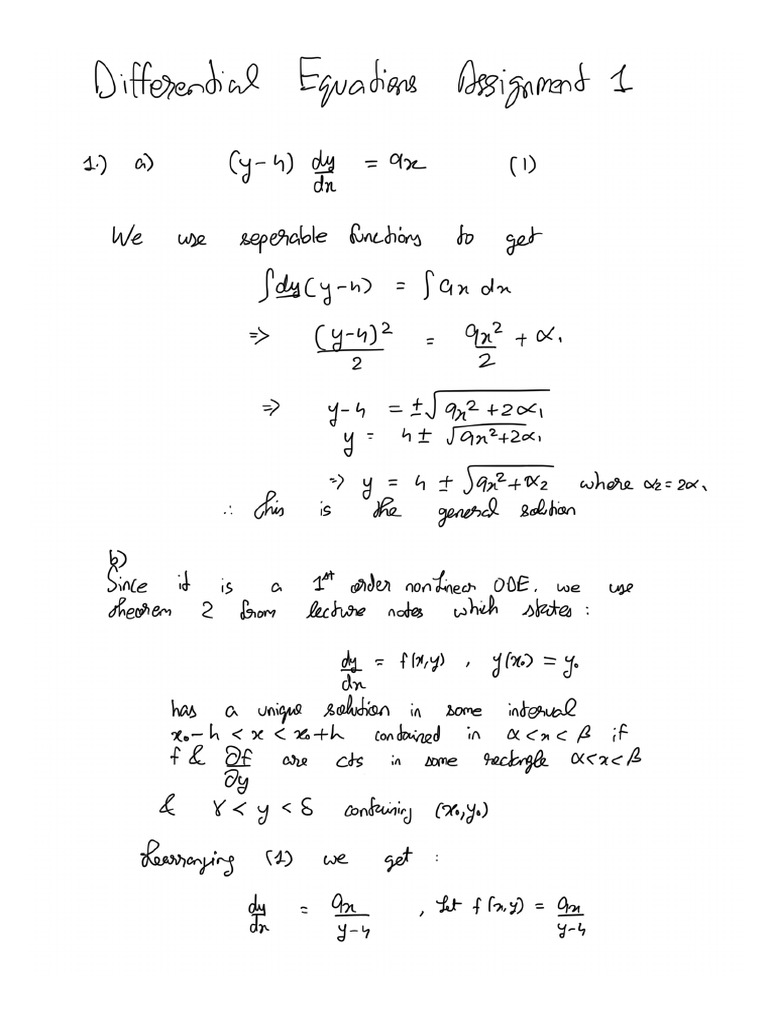 Differential Equations Assignment 1 | PDF