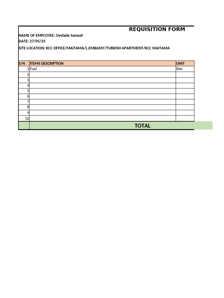 Employee Fuel Requisition Form | PDF