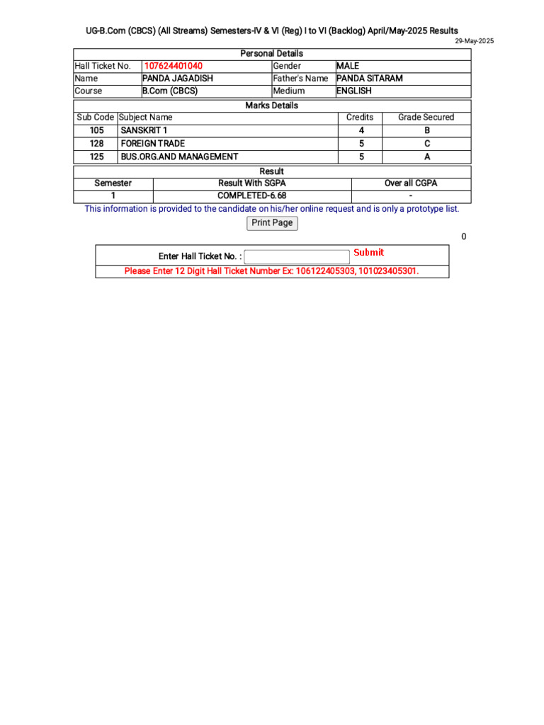 Osmania University B.Com Results 2025 | PDF