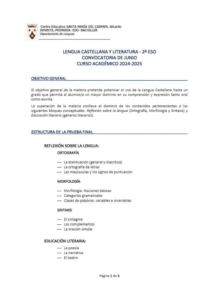 Lengua 2º ESO Junio 2025 | PDF | Morfología (Lingüística) | Gramática