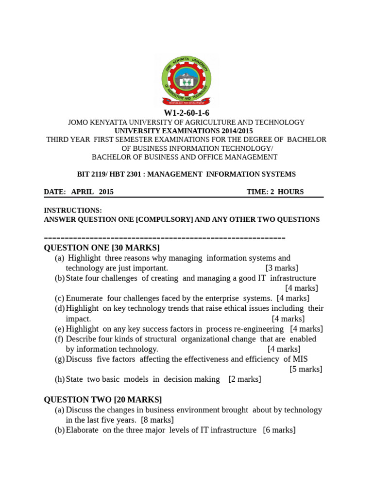 Management Information Systems Past Papers | PDF | System | Information ...