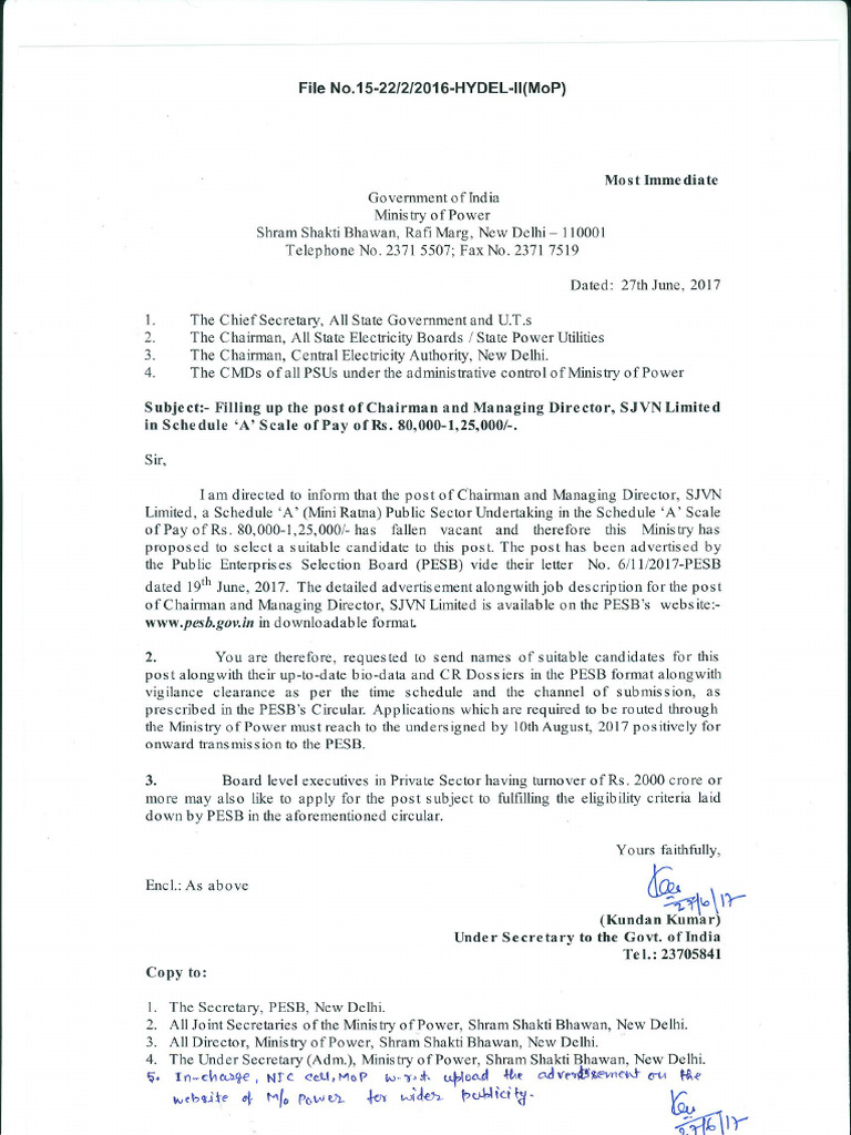 PESB Chairman & MD Selection Notice | PDF | Power (Physics)