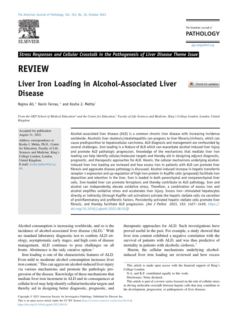 Liver Iron Loading in Alcoholic Liver Disease | PDF | Autophagy ...