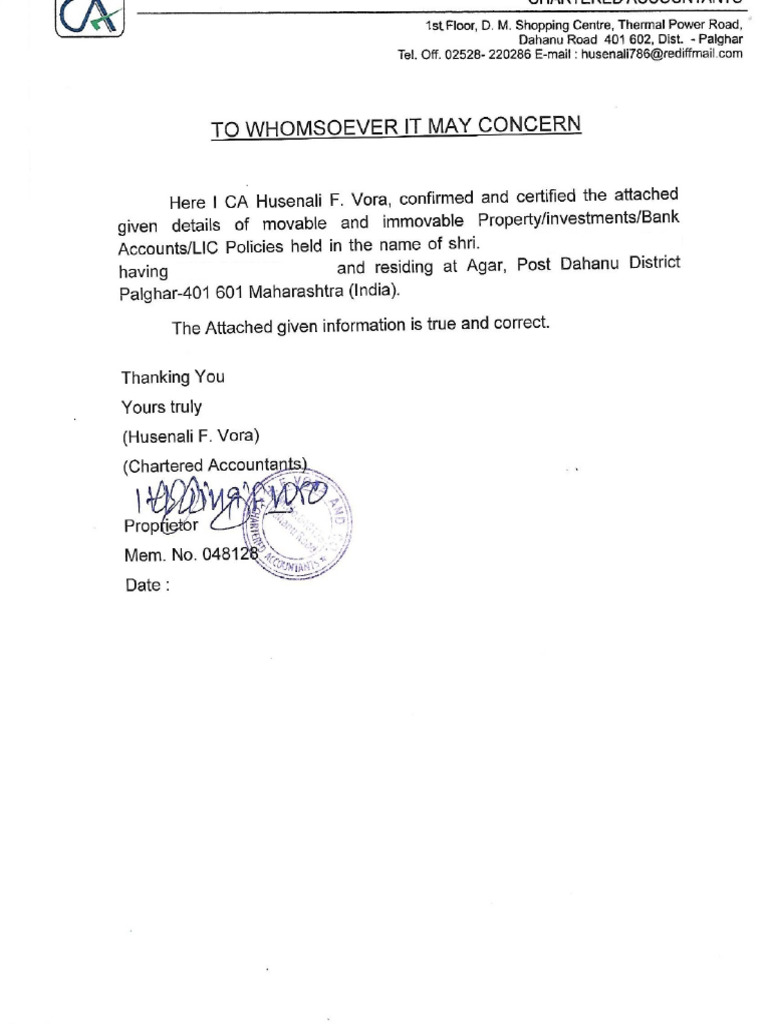 Sample - CA Evaluation Certificate | PDF