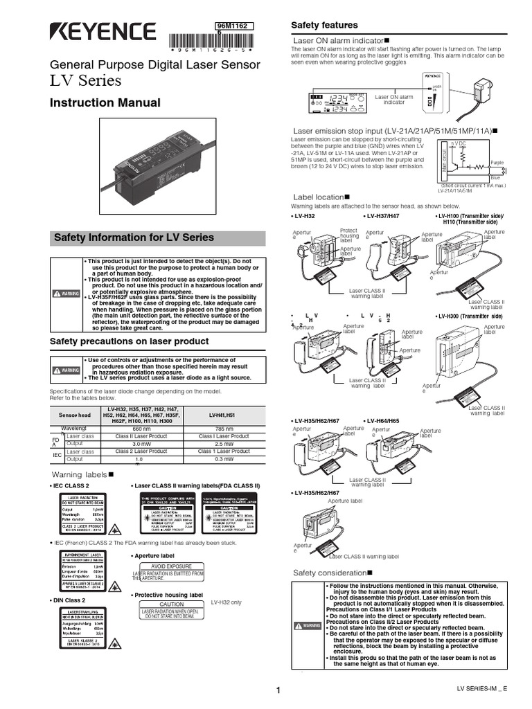 Keyence Sensor LV Datasheet Переведено | PDF | Laser | Electromagnetic ...