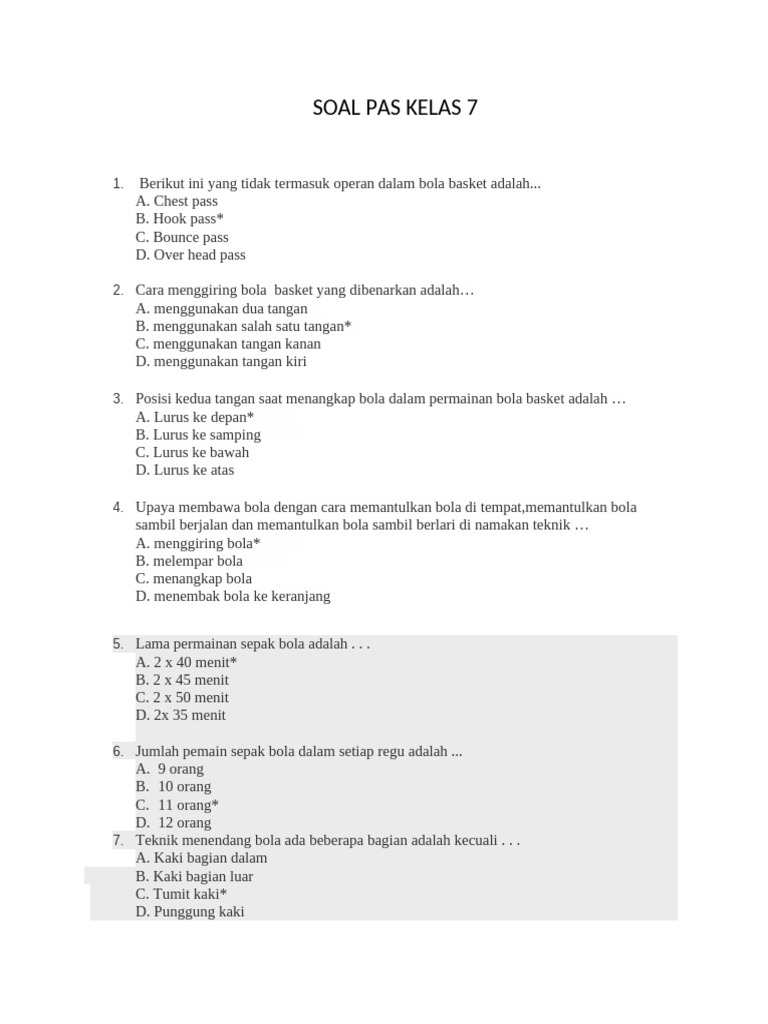 Soal Pas Kelas 7 (Semester 1 2024) | PDF
