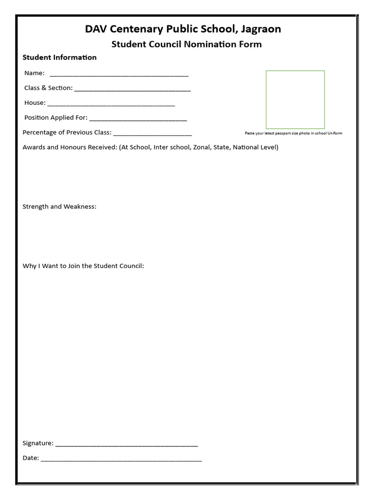 Student Council Nomination Form | PDF