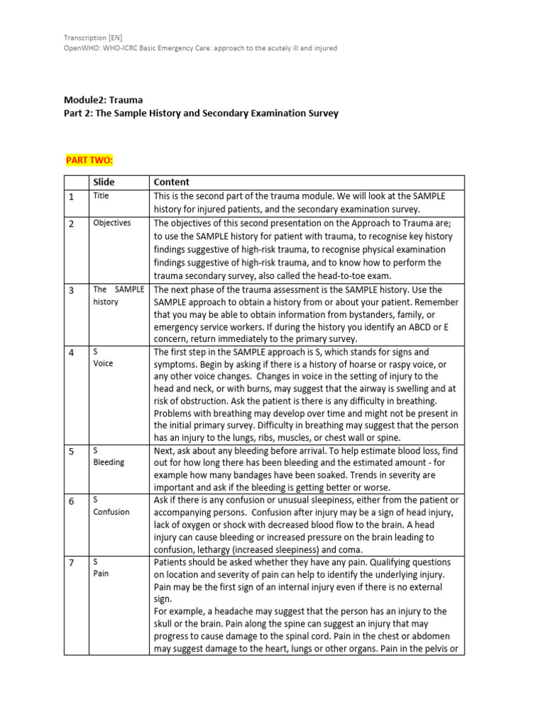 Transcription BEC Module2 Part2 en | PDF | Major Trauma | Burn