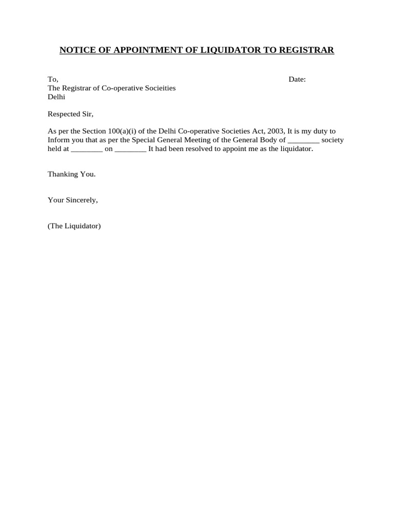 Notice by Liquidator of Dissolution To Registrar | PDF