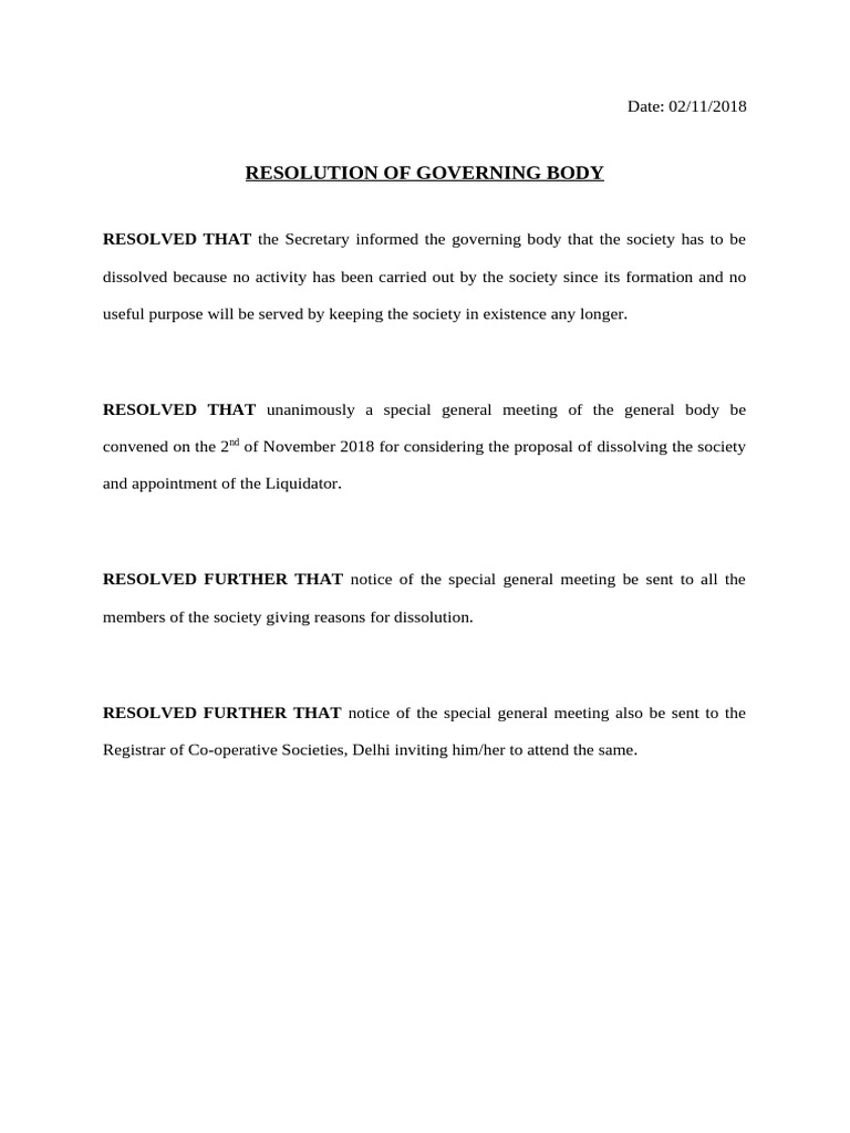 Resolution of Dissolution - Governing Body | PDF