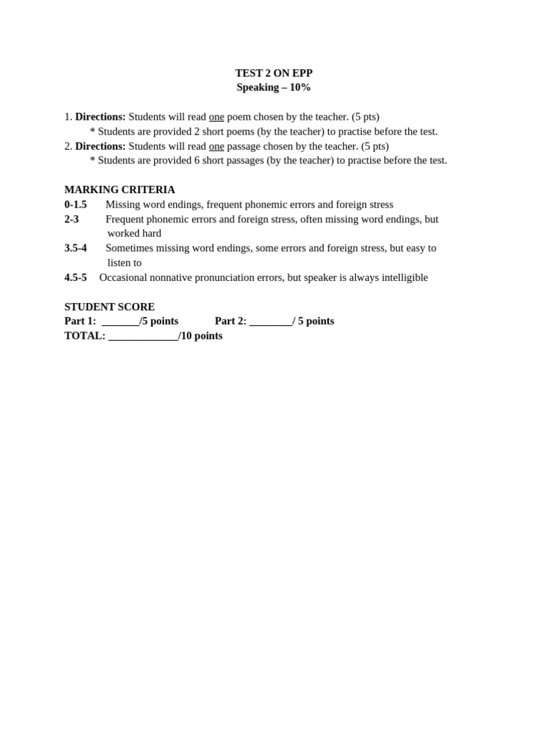 Test 2 - Marking Criteria | PDF
