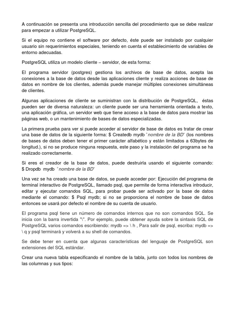 Resumen Tutorial Postgresql | PDF | Postgre Sql | SQL