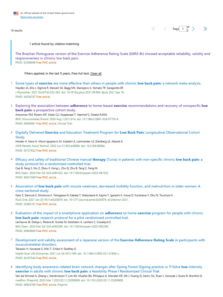 Exercise Adherence Rating Scale and Low Back Pain - Search Results ...