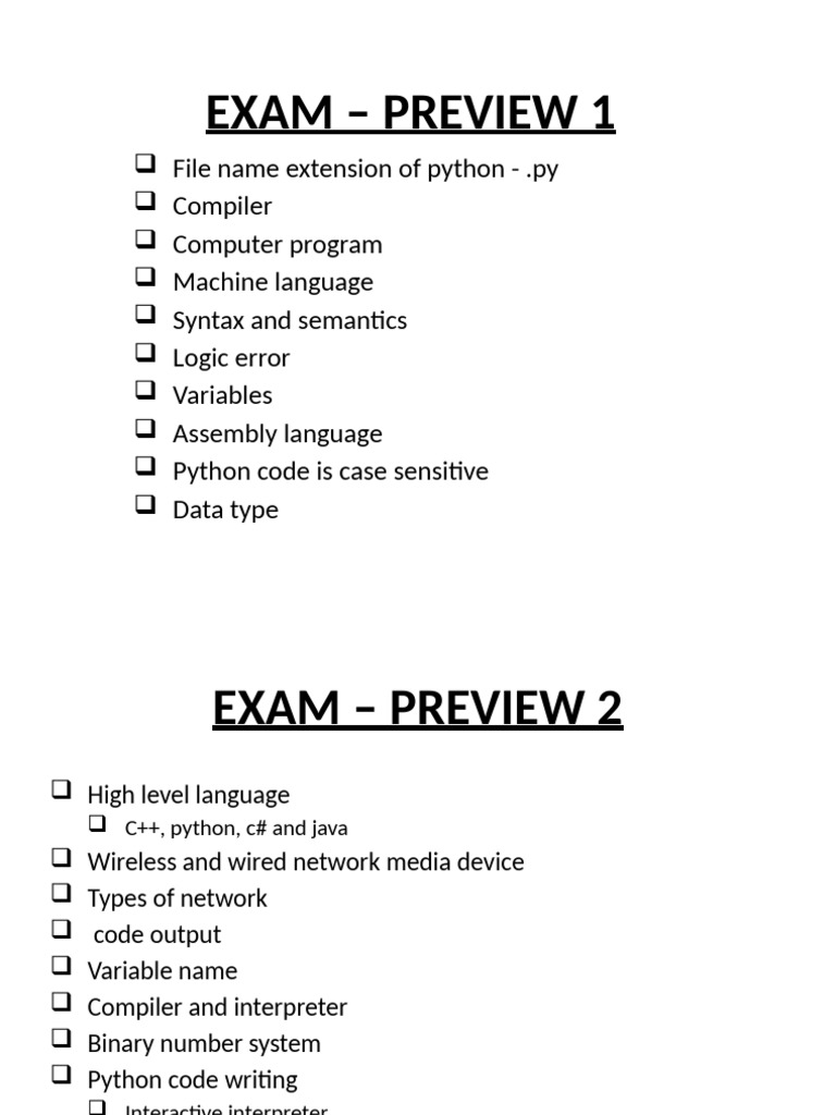 Python and Networking Exam Preview | PDF