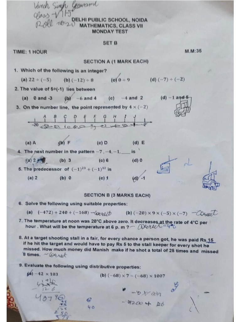 Math Weekly Test Class 7 | PDF