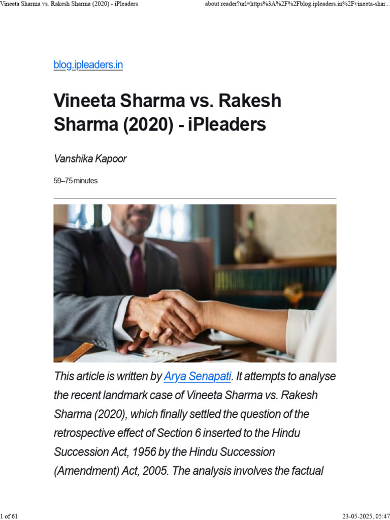 Vineeta Sharma vs. Rakesh Sharma (2020) - IPleaders Case Law | PDF | Supreme Court Of India ...