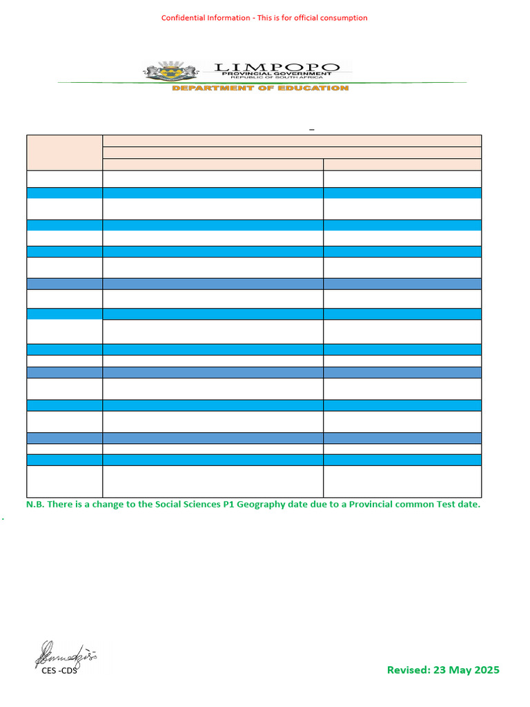 2025 REVISED GR 8 - 9 Term 2 Test - MID YEAR Time-Table MAY 2025 WTH 10 ...