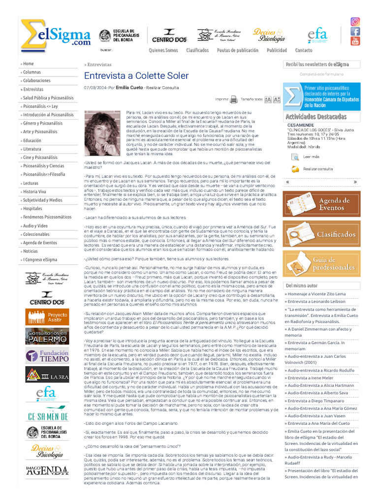 Entrevista A Colette Soler - Entrevistas - ElSigma | PDF | Jacques ...