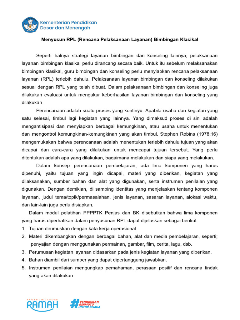 PPG 2025 - 2.2. Penyusunan RPL Bimbingan Klasikal - URI | PDF