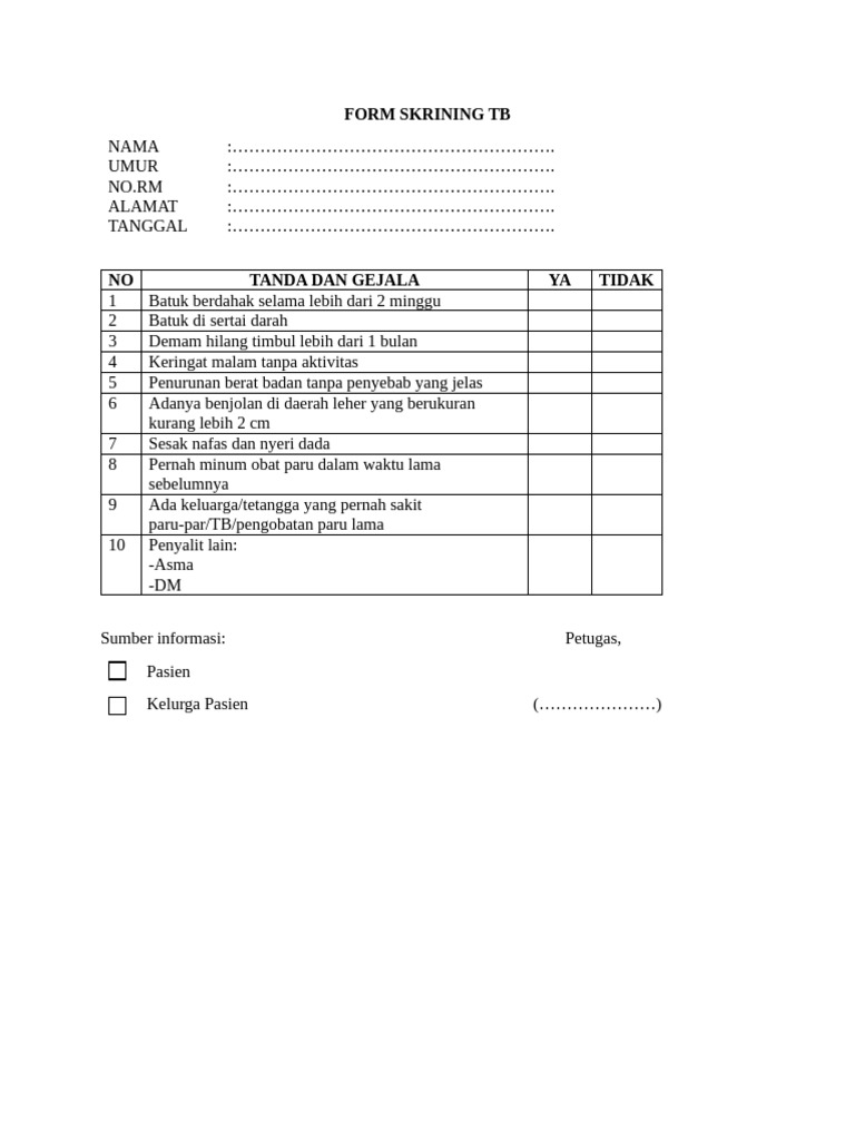 Formulir Skrining TB Puskesmas | PDF