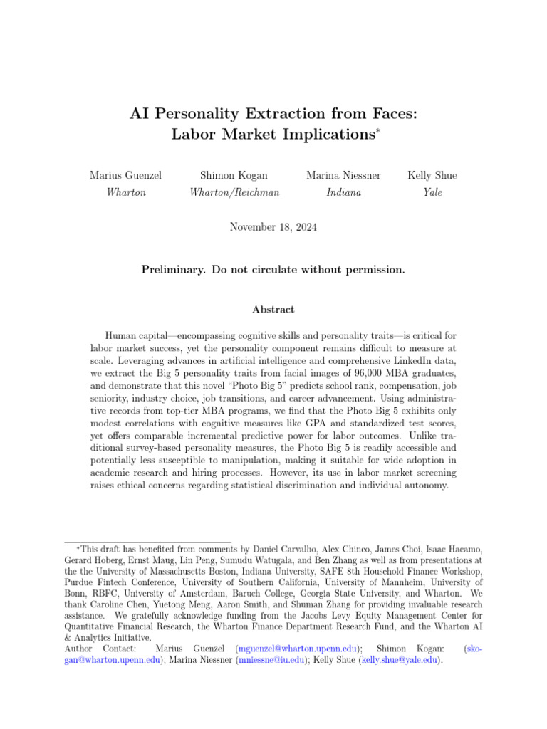 247 AI Personality Extraction From Faces | PDF | Coefficient Of ...
