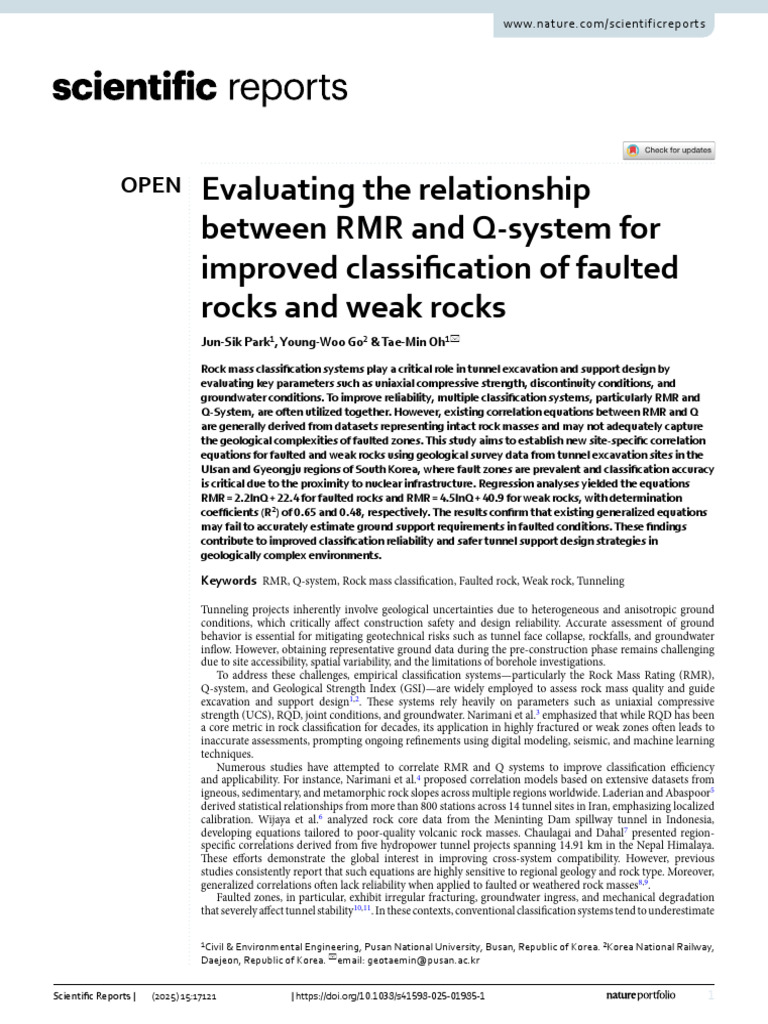 RMR-Q System Correlation for Faulted Rocks | PDF | Geology