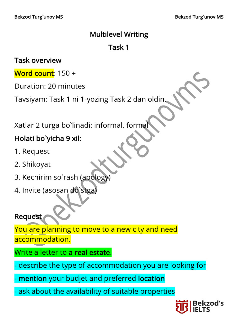 Multilevel Writing Task 1 | PDF